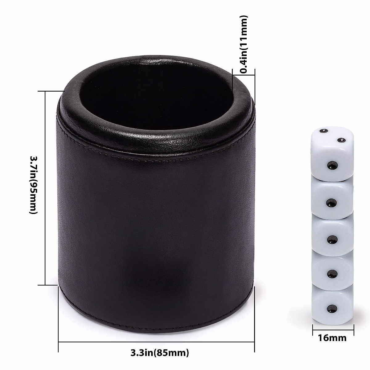 Yellow Mountain Imports Premium Padded Leatherette Dice Cup with 5 (14mm) 6-Sided Dice Set
