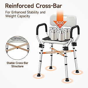 WAYES Shower Chair with Arms and Back - Bariatric Shower Chair, Up to 500 Lbs, Heavy-Duty, Adjustable