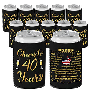Xumbtvs 40th Birthday Decorations for Women and Men, Vintage 1984 Birthday Decor, Forty Year Old Birthday Party Supplies, 12 Pcs Neoprene Can Cooler Sleeves for Soda, Beer, Beverage
