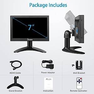 Dcorn 7 inch Mini Monitor,Small HDMI Monitor 1080P IPS Computer Monitors Support HDMI VGA BNC AV Input with Wall Bracket&Remote Control 1280x800 Pixel,160 Full Viewing w/Speaker
