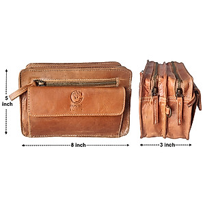 Rustic Town Leather Wristlet Wallet Handbag for Men, Cognac