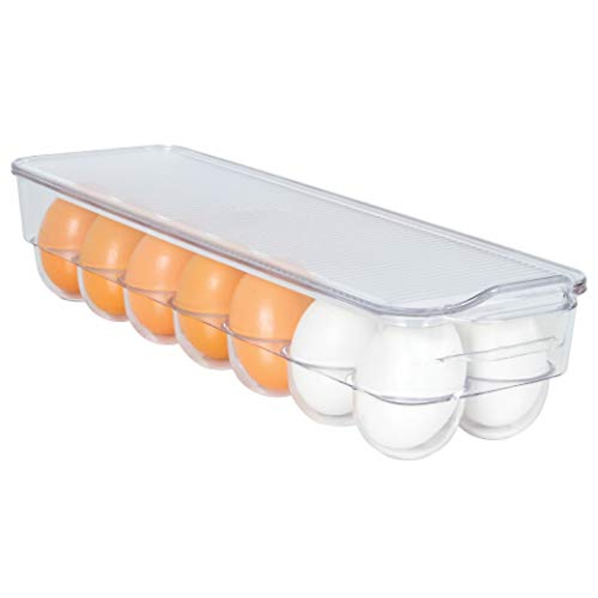 Kitchen Spaces KSEG12-AMZ Egg Tray 14pc Stackable Food Storage Organizer for Refrigerator, 14.5" x 3" x 4.5", Clear