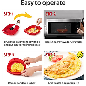 KOXHOX 2 Pack Silicone Omelette Maker Microwave Oven Non Stick Omelette Maker Egg Roll Baking Plate Pan Omelette Maker Red