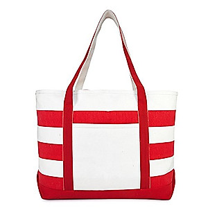 DALIX Striped Boat Bag Premium Cotton Canvas Tote in Red