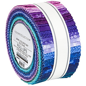 Jelly Roll - Fusions Collection Jewel Colorstory Blue Purples Greens Blenders Robert Kaufman 2.5" Strips Roll-Ups Bundle Quilter's Cotton Fabric Precuts (RU-1133-40) M538.13