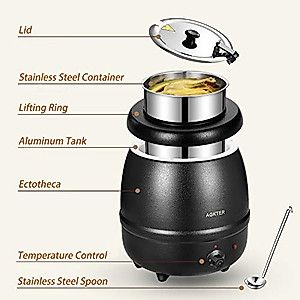 Agkter Electric Soup Warmer With Spoon 10.5-Quart Black