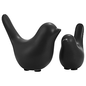 Homoyoyo 2Pcs Black Ceramic Birds Figurines, Small Animal Statues Home Decor, Modern Minimalist Animal Ornament Crafts for Home& Garden Decor