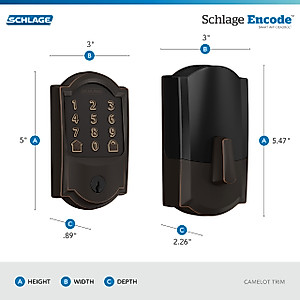 Schlage Encode Smart Wi-Fi Deadbolt with Camelot Trim in Aged Bronze