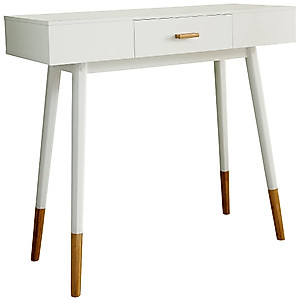 eHemco Euro Console Sofa Table for Entryway with Drawer and Bamboo Legs in White and Dark Oak, Great for Living Room
