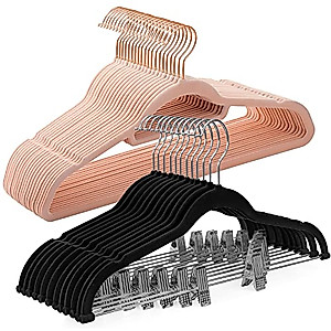 SONGMICS Velvet Coat Hangers Bundle with Pants Hangers, Non-Slip, Wrinkle-Free, Space-Saving, Durable, for Coat, Shirt, Dress, Trousers, Skirts, Scarves UCRF21PK50 and UCRF12B30