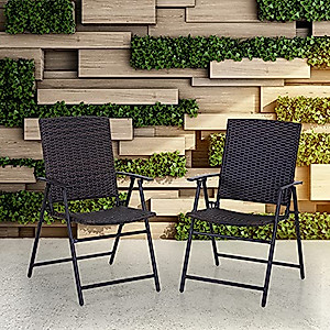 Sophia & William Patio Folding Dining Chairs Set of 2 Outdoor Wicker Rattan Chair with Steel Frame and Armrest for Garden Pool Balcony Lawn