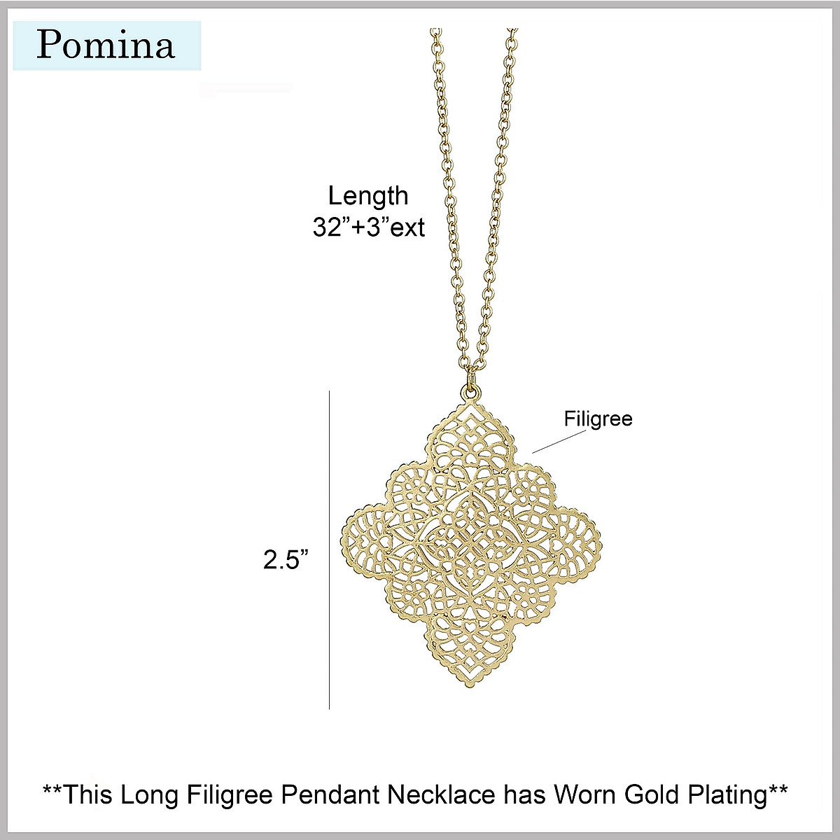 POMINA Gold Silver Geometric Filigree Pendent Long Necklace Casual Sweater Gold Chain Necklaces for women (Worn Gold)