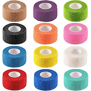 Noverlife 12 Colors Non-wonven Self Adhesive Bandage Wrap for Finger Guard Nail Protector, 2.5cm x 4.5m / 1" x 5yd Waterproof Cohesive Elastic Tape Sports Fixing Band Stretch Wrap