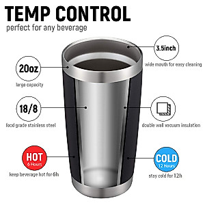 COMOOO 20oz Tumbler Stainless Steel Insulated Travel Mug Vacuum Double Wall Coffee Cup for Hot Beverage and Cold Drinks,Home and Outdoor（Black, 1 Pack）