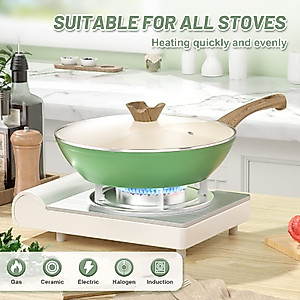 Nonstick Deep Frying Pan with Lid 10 Inch Non Stick Skillet Pan,Nonstick Saute Pan with Lid, Omelet Pans Nonstick Frying Pan Skillet with Healthy Ceramic Coating Induction Compatible,PFOA & PTFE Free