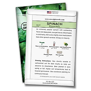 Sow Right Seeds - Bloomsdale Spinach Seeds for Planting - Non-GMO Heirloom Packet with Instructions to Plant and Grow an Outdoor Home Vegetable Garden - Vigorous Leafy Green - Wonderful Gardening Gift