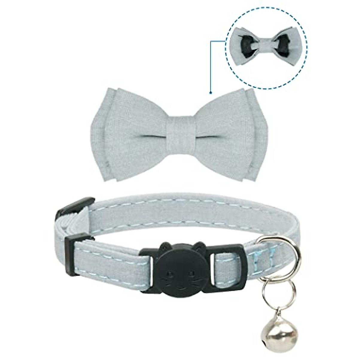 Gyapet Cat Collar Breakaway Bowtie Safety with Bell Adjustbale Kitten Puppy Solid Plaid Color Set D-[2pcs] Blue