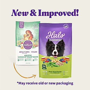 Halo Holistic Plant-Based Recipe With Superfoods, Complete Digestive Health, Vegan Dry Dog Food Bag, Adult Formula, 10-lb Bag