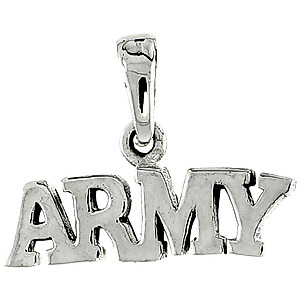 Sterling Silver ARMY Word Charm Pendant for Women and Men 3/4 inch wide