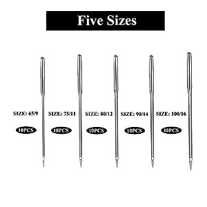 Sewing Machine Needles, 50 Count, Universal Regular Point for Singer, Brother, Janome, Varmax, Sizes 65/9, 75/11, 80/12, 90/14, 100/16