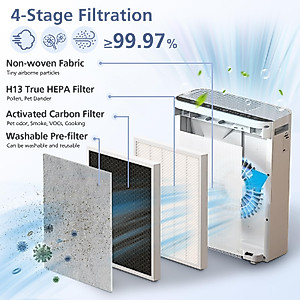 H7123101/H211/H211S Replacement Fil-ter for Govee Life Smart Air Puri-fier, H13 True HEPA Fil-ter & 4-Stage High-Efficiency Fil-tration, 2 Pack HEPA Fil-ter and 4 Pack Washable Pre-Fil-ter