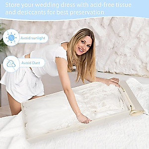 Wedding Dress Storage Box - Wedding Dress Preservation Box with Microfiber Gloves, 20 Sheets of Acid Free Paper and Dustproof Bag, Bridal Essentials, Heirloom Breathable Wedding Dress Box (Beige)