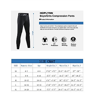 HOPLYNN 4 Pack Youth,Big kid, Boy ??s Compression Pants Leggings Tights Quick Dry Athletic Base Layer Under Pants Gear for Kid ??s Football Basketball Sports -4 Black-M