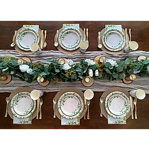 Woodland Sage Green Party Tableware with Paper Plates, Napkins, Disposable Cups, Gender Neutral Baby Shower, Boho Greenery, 25 Servings With Gold Foil, Bridal Shower, Birthday Supplies