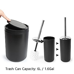 Bathroom Accessory Set, 6-Piece Toothbrush Holder, Toothbrush Cup, Garbage Trash Can, Soap Dispenser, Soap Dish and Toilet Brush Holder, Black
