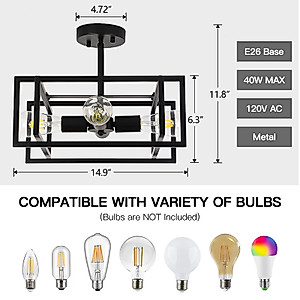 Minyuco Black Ceiling Light Fixtures - 4-Light Industrial Farmhouse Flush Mount Ceiling Lighting,Vintage Metal Chandelier Ceiling Lamp for Kitchen Living Room Bedroom Hallway Laundry Entryway