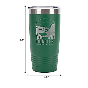 100 North, Polar Camel, United States National Parks, Green 20 Ounce, Stainless Steel, Vacuum Insulated Travel Tumbler Mug With Clear Lid, Glacier Montana