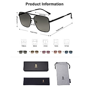 SOJOS Trendy Aviator Sunglasses Womens Oversized Retro Rhinestone Double Bridge Square Women Shades SJ1195 Black Frame Grey Lens