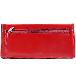 Big Skinny Women's Executive Leather Bi-Fold Checkbook Slim Wallet, Holds Up to 40 Cards, Red