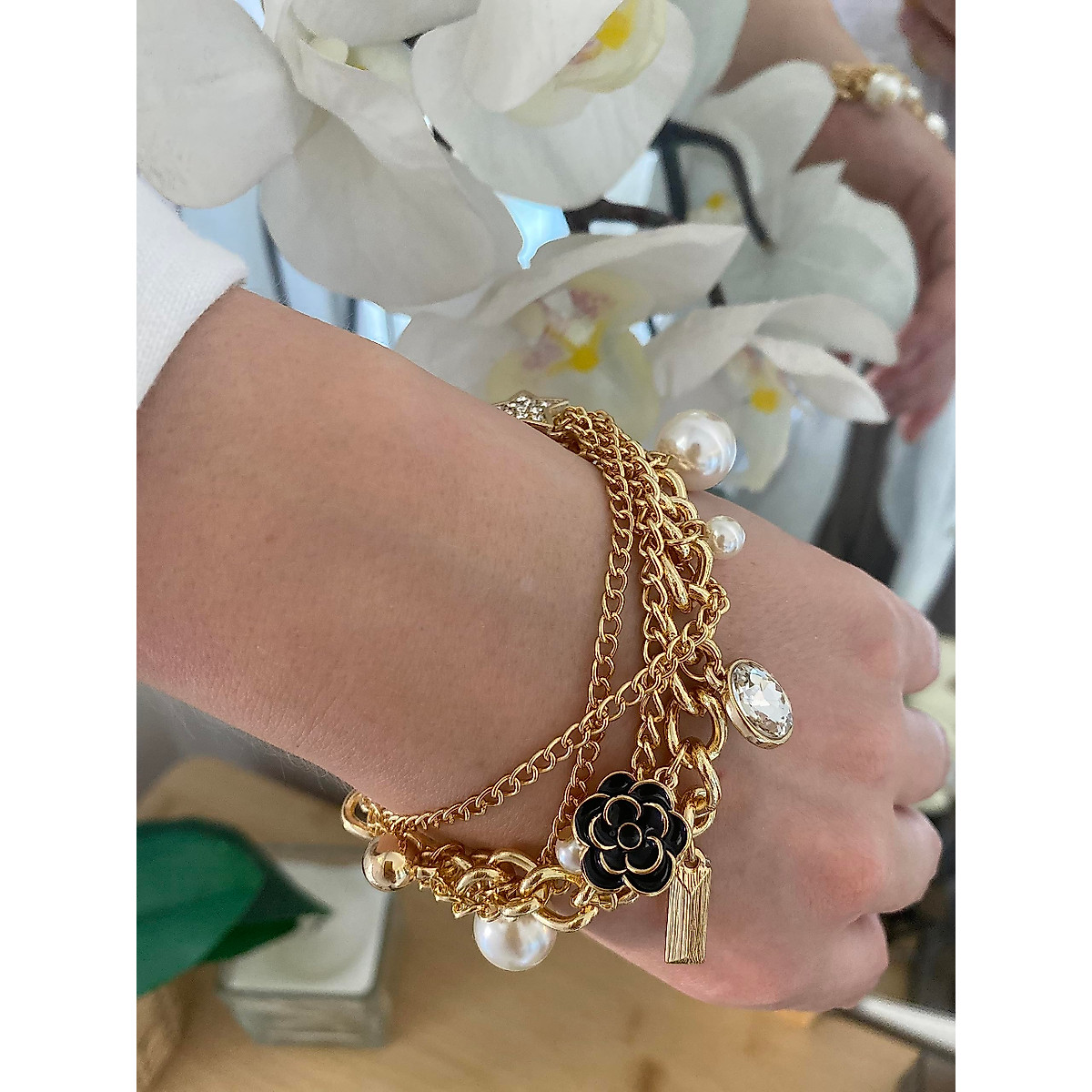 Fashion Jewelry designer inspired statement gold tone chain boho chic charm bracelet for women (Clover)