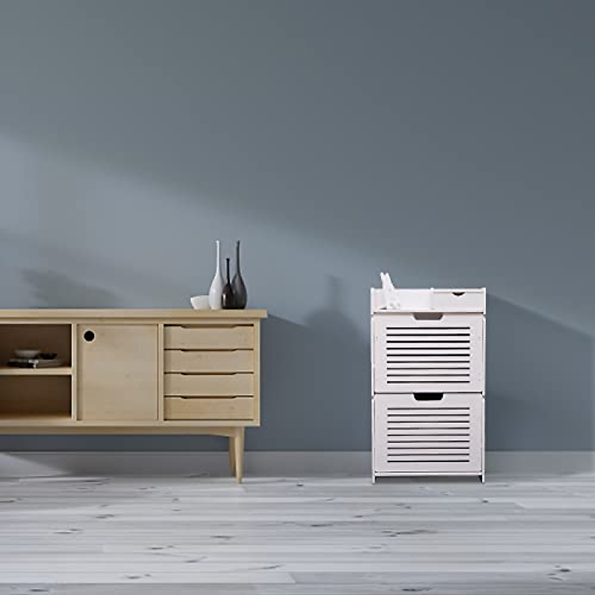 DNYSYSJ Ultra slim tipping bucket shoe storage,2-Tier White PVC Tipping Bucket Shoe Cabinet Storage Freestanding Lightweight Shoe Rack Storage Organizer for Entryway, Hallway,etc