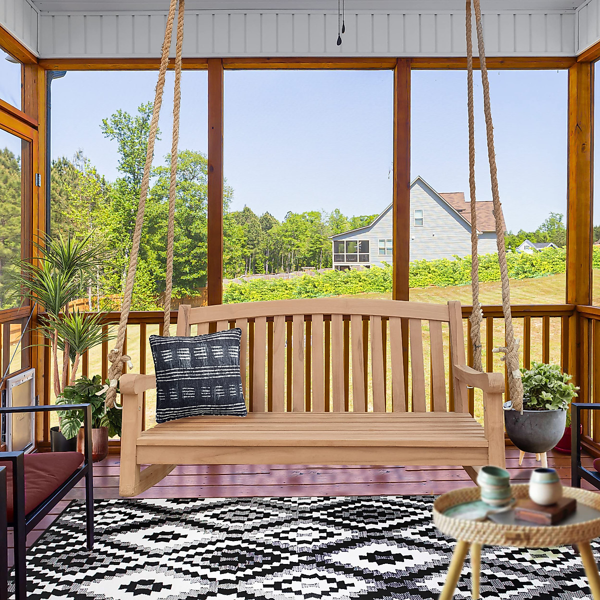 Seven Seas Teak San Jose Teak Wood Double Outdoor Porch Swing, 4 Foot