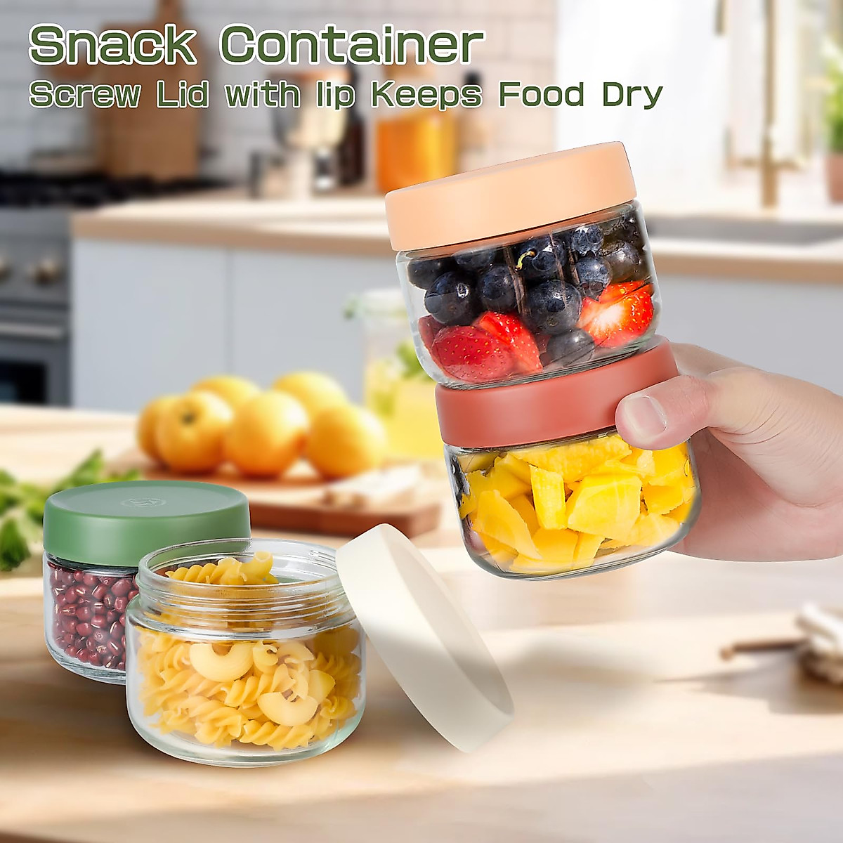 ZOEDO 10 OZ Glass Jar with Screw Lid,Wide Mouth Airtight Jar Overnight Oats Jars for Fruit, Salad,Spice, Candy, Jam, Seasoning,Meal Prep Containers,Canning Jar (4 Pack)