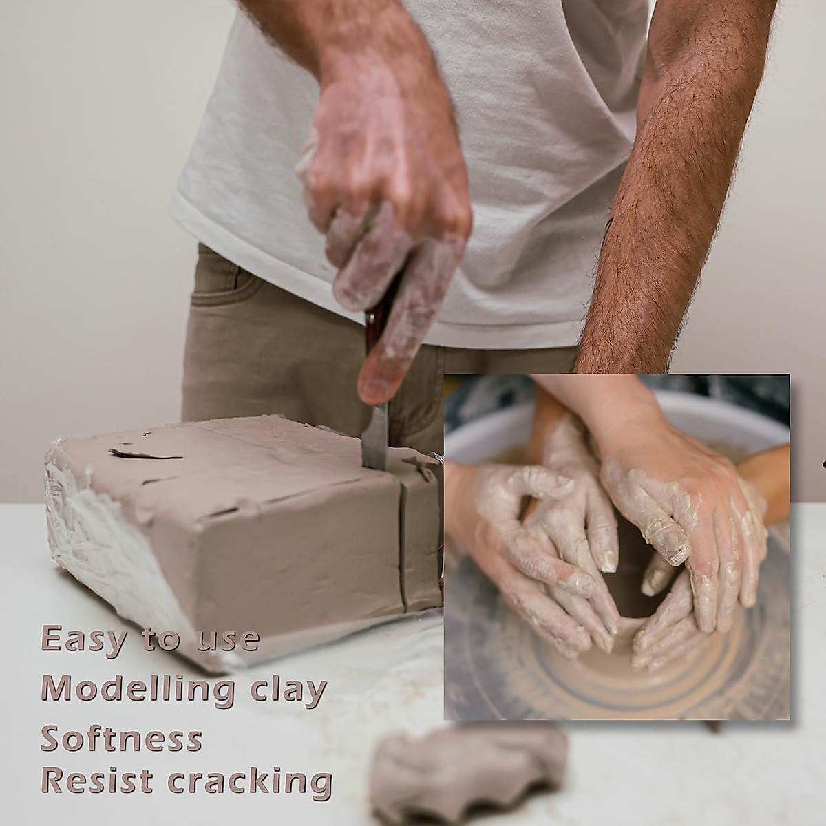 ReArt High Fire Pottery Clay Beige 10LBs Cone 06-10 with 40 Pcs Pottery Clay Sculpting Tool Set for Wheel Throwing Hand Building Pottery Clay for Sculpting All-Purpose Modeling Clay (10LB with Kit)