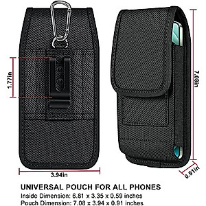COANJIUO Cell Phone Holster for iPhone 11 12 13 14 Pro Max XR Samsung Galaxy S21 S20 FE S22 Plus Ultra S9+ A13 A53 A12 Moto Nylon Belt Clip Card Holder RFID Blocking Pouch Case, Black
