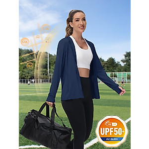 TACVASEN Sun Protection Shirts for Women UPF 50+ Full Zip Performance UV Hoodies Shirt Lightweight, White, L