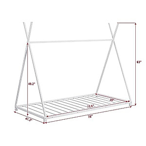 HZXINKEDZSW Twin Size Metal House Platform Bed with Triangle Structure, Single Metal Bed Frame for Kids Teens Girls Boys Bedroom, Can be Decorated, No Box Spring Required (White-T6)