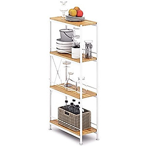 4 Tier Storage Shelves Plus Narrow Shelf Unit Metal Shelves Shelf Free Standing Shelf Organisers Modern Shelf Ladder Shelf Bookshelf for Bathroom Kitchen Bedroom Hallway Steel & Wooden White & Beige