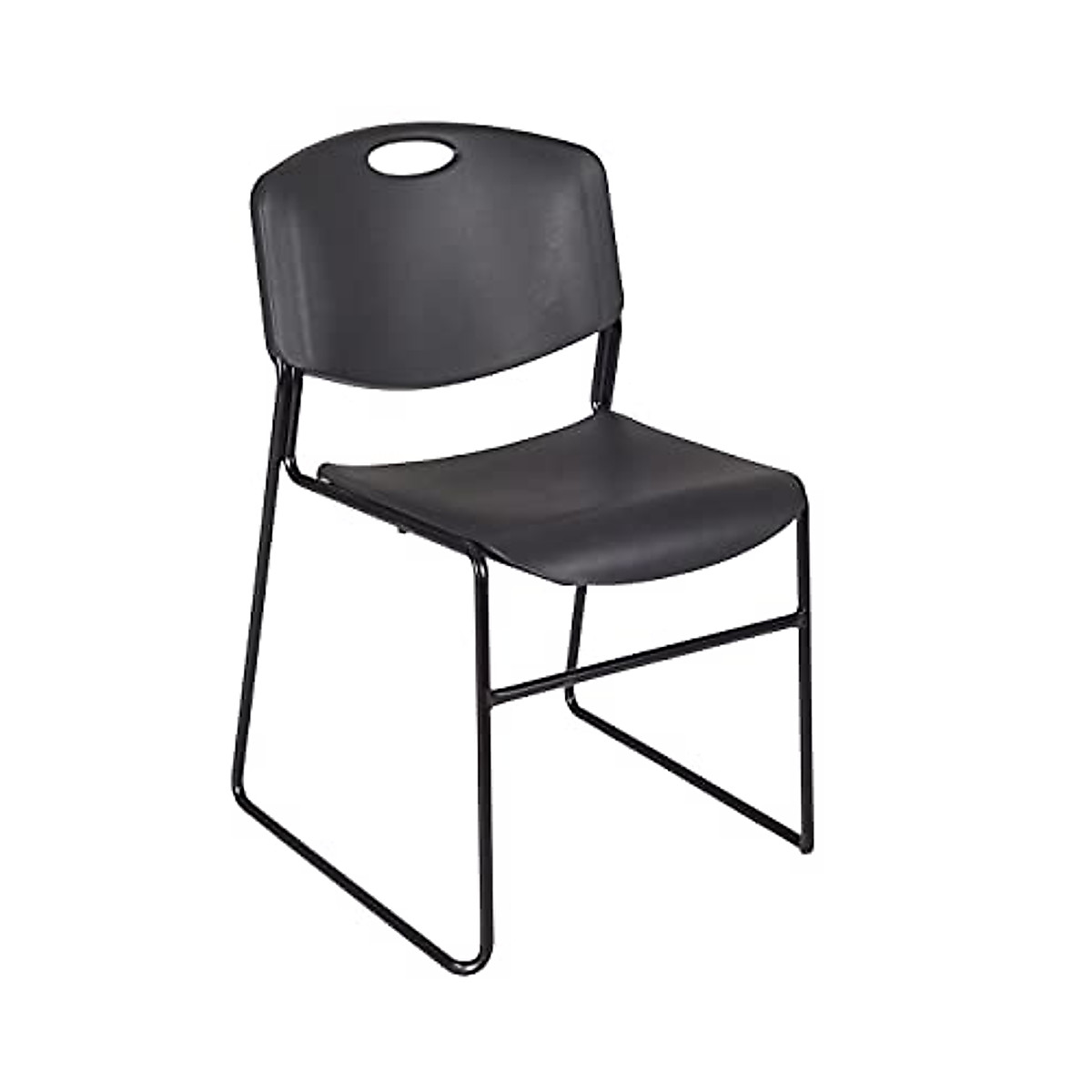 Kee 42" Square Breakroom Table- Grey/ Black & 4 Zeng Stack Chairs- Black