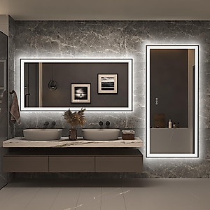 CHARMOR 60x28 LED Mirror for Bathroom, Large Framed Lighted Mirror for Wall, Dimmable, Anti-Fog (Backlit and Front Lighted)