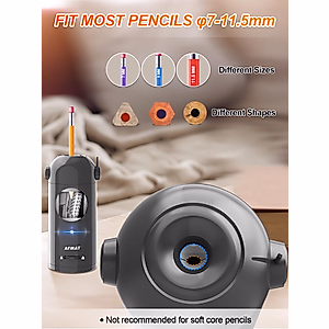 AFMAT Electric Pencil Sharpener for Colored Pencils 7-11.5mm, Fully Automatic Robot Pencil Sharpener, Auto in & Out, Rechargeable Hands-Free Pencil Sharpeners for Large Pencils, Home, Classroom, Gray