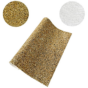 Solid Color Chunky Glitter Faux Leather Roll 12 x 53 Inch Sparkle Synthetic Sewing Fabric for Hair Bows Jewlery Making DIY Accessories (Gold)