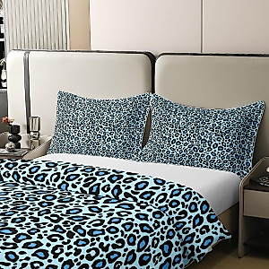 Castle Fairy Leopard Cheetah Pattern Duvet Cover Set 100% Natural Cotton Twin Size Leopard Print Blue Super Soft Bedding Set 2 PCS Wild Animal Skin Cotton Comforter Cover for Bedroom Decor