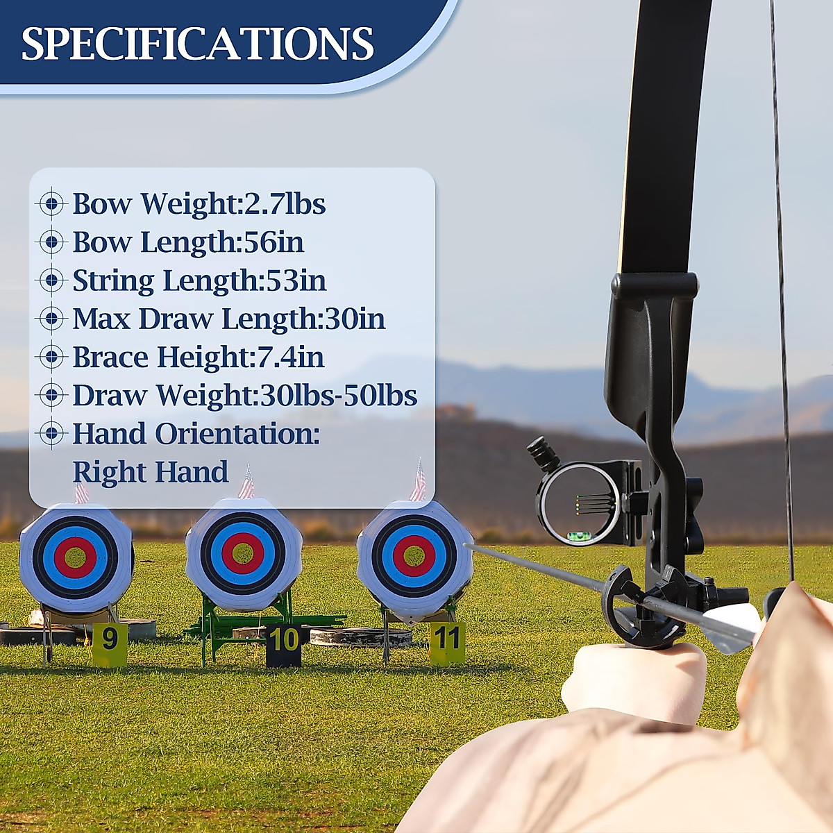 D&Q Recurve Bows for Adults Hunting Black Hunter Longbow Takedown 30-50lbs Bow and Arrow Set Right Handed Archery Archery with Bow Case Stringer Arrow Target Practice (Black 50lbs)