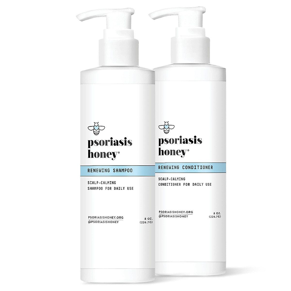 Psoriasis Honey Renewing Shampoo & Conditioner Set - Daily Treatment for Eczema, Dandruff, Dermatitis & More (8 Oz Each)