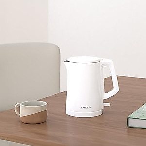 Dezin Electric Kettle, 0.8L Portable Travel Kettle with Double Wall Construction, Stainless Steel Electric Tea Kettle for Business Trip, Small Electric Kettle with Auto Shut-Off, White (Without Cup)